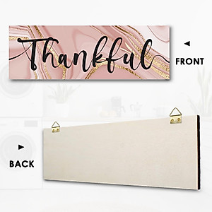 3 Pieces Funny Rustic Wooden Art Wall Hangings Set, Thankful Grateful Blessed, Pink Gold Marble Style Wood Signs 12 X 4 Inches for Home, Living Room, Bedroom, Office, Cafe, Hotel Wall Decor