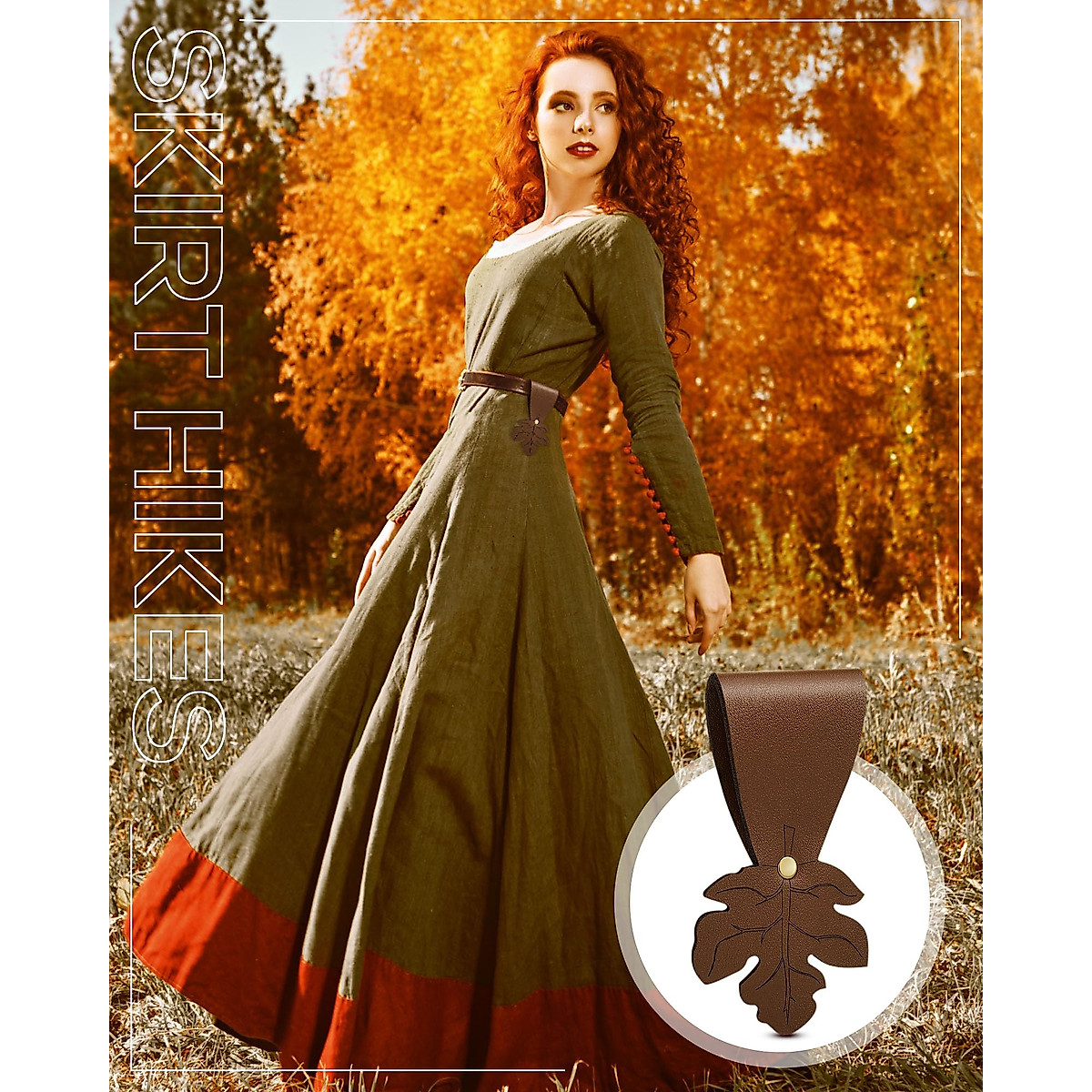Ramede Skirt Hikes Renaissance Belt Medieval Leaf Skirt Hike Waistband Accessory Halloween Costume(Brown,Leaf)