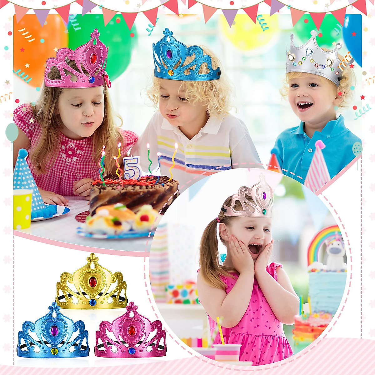 66 Pieces Foam Princess Tiaras DIY Crowns Kids Party Favors Craft Crystal Diamond Sticker Girls Making Your Own Tiara (Multicolor)