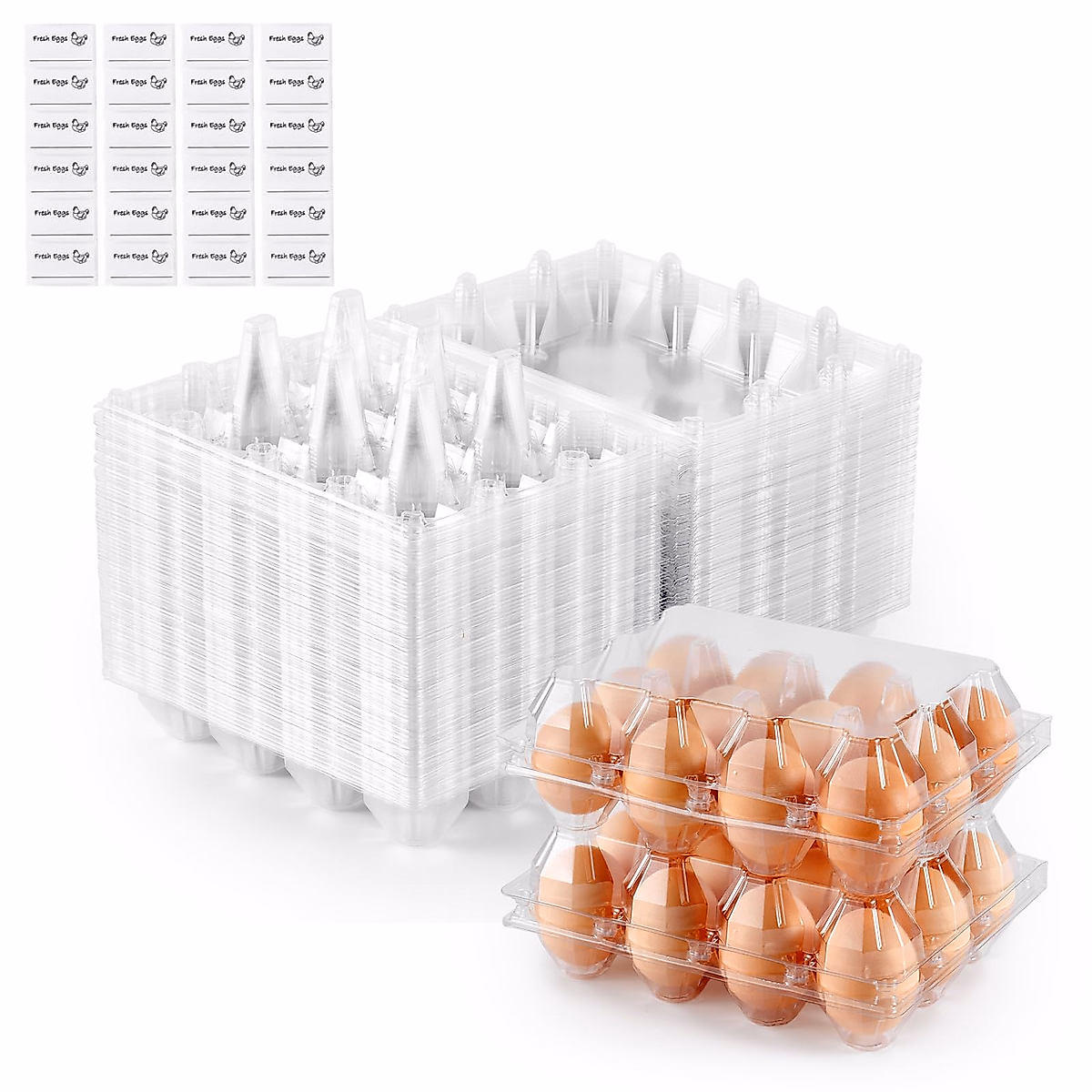 YIFIHGE 60 Pack Egg Cartons Cheap Bulk 1 Dozen Jumbo Egg Cartons Extra Large Duck Egg Cartons with Sticker Labels Clear Empty Plastic Egg Containers for Home Ranch Farm Commercial Market Display