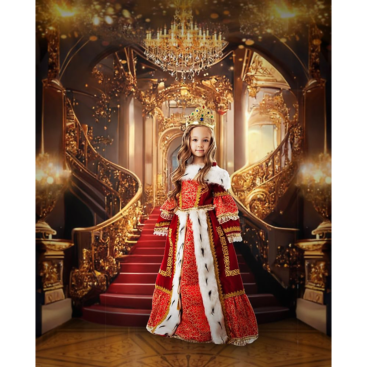 Avezano Red Carpet Backdrop Golden Palace Backdrop Gorgeous European Castle Background for Photography Wedding Birthday Ceremony Night Stage Prom Party Video Props 5x7ft