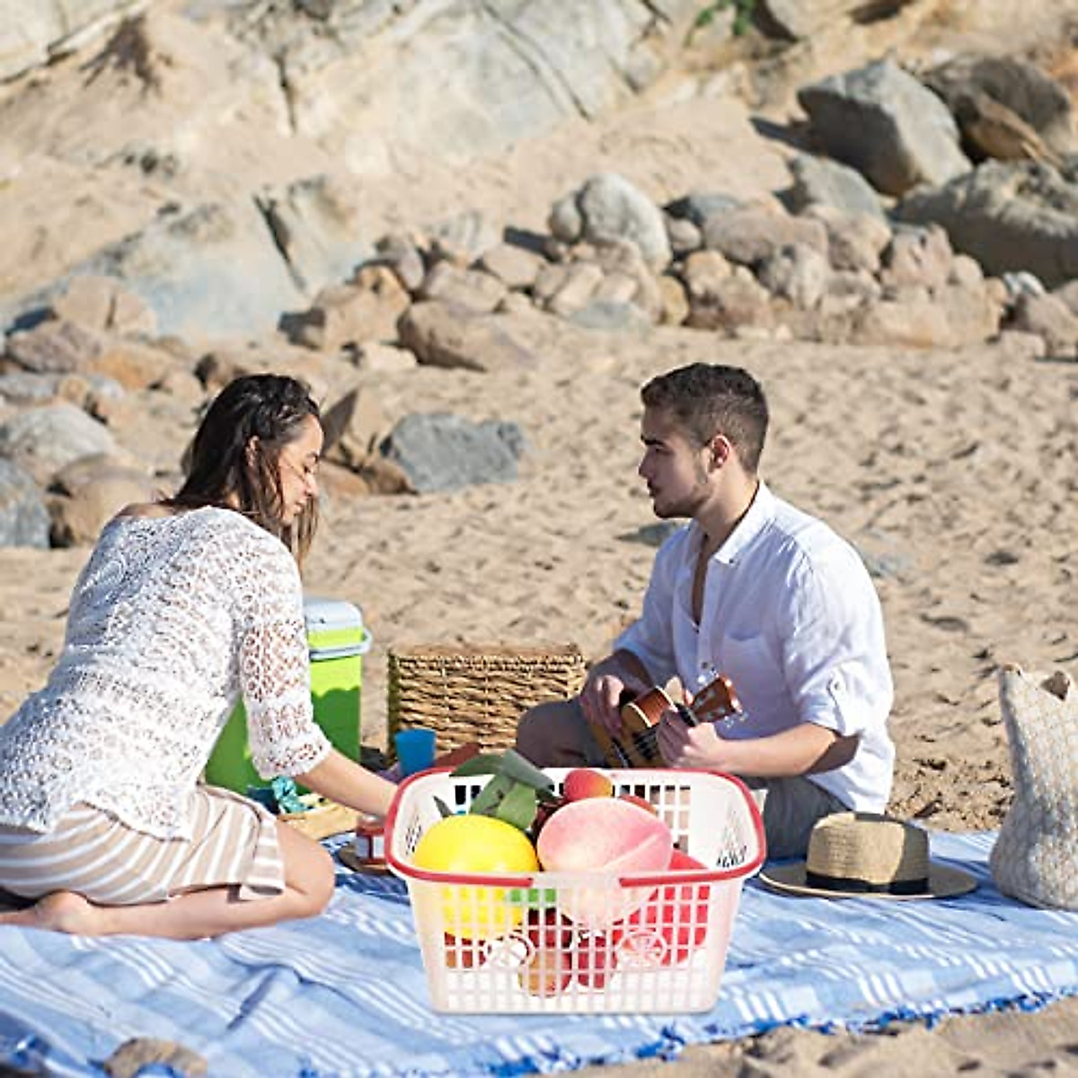 Yardwe Plastic Fruits Picking Baskets 5pcs Kitchen Plastic Baskets with Handle Mini Shopping Basket Decorative Basket Fruit Picking Basket for Vegetables Garden Gathering