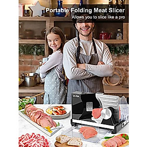 OSTBA Foldable Meat Slicer,Electric Deli Food Slicer with Food Tray,0-18mm Adjustable Thickness Meat Slicer for Home,Portable Collapsible Food Slicer with Stainless Steel Blades, Cuts Ham,Bread,Cheese