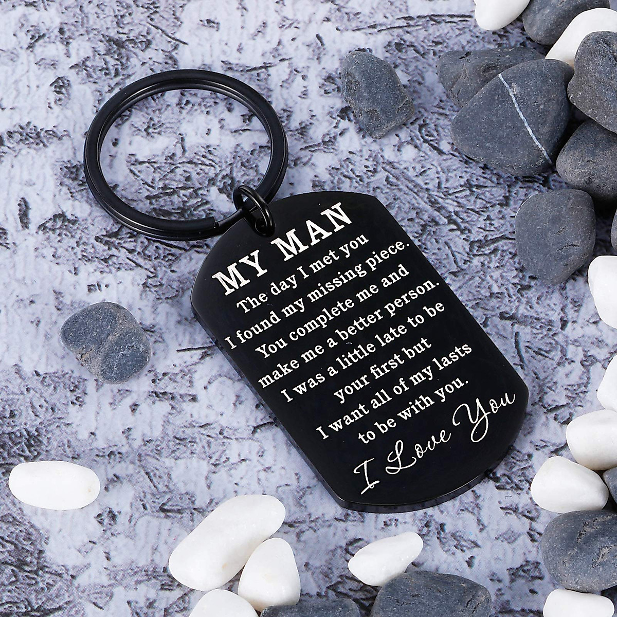 Valentine Day for Him Men Husband to My Man Keychain I Love You GIF for Hubby Boyfriend Birthday Christmas Fiance Groom Wedding Couple from Girlfriend Wife Key Chain