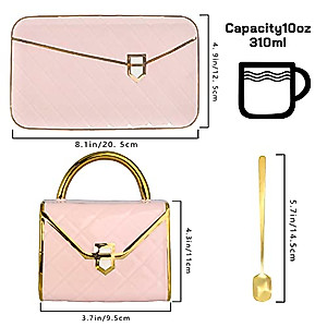 FLLETY Coffee Mug,Tea Cup Set,Coffee Cups Ceramic Travel Mug,Handbag Shaped Mug With Saucer And Spoon,Halloween Mugs With Gift Box For Women (Pink)