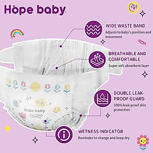 HOPE BABY Diapers Size 1(8-14 LBS) Disposable Baby Diapers Newborn Dry, 74 Count Softness & Comfort Fit, Leak-Proof Overnight Protection, Hypoallergenic with Skin