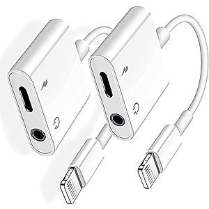 [Apple MFi Certified] 2 Pack Headphone Adapter for iPhone,iPhone Headphones Adapter 2 in 1 Lightning to 3.5mm AUX Audio + Charger Splitter Compatible with iPhone 14 13 12 12 Pro 11 XS XR X 8 7 iPad