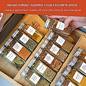 Pinnacle Cookery Spice Drawer Organizer for Kitchen - Bamboo Spice Rack Organizer for Drawer - 15x13 Space Saving Seasoning Organization Storage Tray