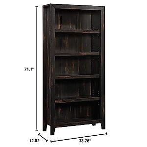 Sauder Dakota Pass 5-Shelf Bookcase, L: 33.78" x W: 12.52" x H: 71.10", Char Pine finish
