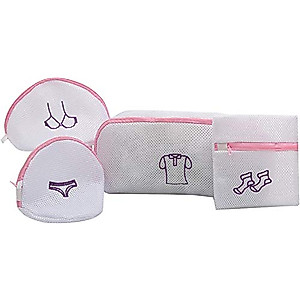 ChezMax Thicken Mesh Laundry Bags Durable Honeycomb Clothing Washing Bag Set Delicate Embroidery Laundry Bags For Laundry Blouse Bra Hosiery Stocking Underwear Lingerie 4Pcs