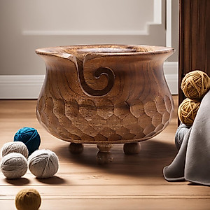 Handmade Wooden Yarn Holder – Large (7x4) Pot Shape Yarn Storage Bowl for Crocheting – Crochet Yarn Bowl Large - Crafting Gift for Knitters & Crocheters