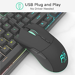 RK ROYAL KLUDGE RK987 Gaming Keyboard and Mouse, Wired Mechanical Keyboard 87 Keys and RGB Gaming Mice Combo, Programmable Computer Desktop Gaming Accessories, Brown Switches-Black Set