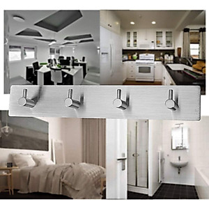 mxtechnic Wall Mounted Coat Hook Rail Self Adhesive Stainless Steel Hanging Hooks Rack Hallway Kitchen Storage Organizer