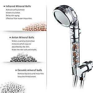 KAIREY Zen Shower Head with Beads On/Off,3 Function High Pressure Water Saving Filtered Handheld Ionic Showerhead,Anion Energy Ball Purifying Water Shower,with 60 Inch Shower Hose and Bracket