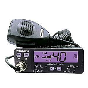 President Adams FCC CB Radio, Large LCD with 7 Colors, Programmable EMG Channel Shortcuts, Roger Beep and Key Beep, Electret or Dynamic Mic, ASC and Manual Squelch, Talkback