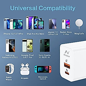 20W USB C Wall Charger,NITASA 2-Pack Dual Port Fast PD+Quick Charge 3.0 Charger Block Plug for iPhone 14 13/12/11/14 Pro Max SE iPad Galaxy Pixel,USB C Power Adapter Fast Charging for iPhone 14 Plus