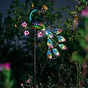 DREAMSOUL Pathway Lights Solar Powered, Metal Peacock Garden Decor - Waterproof Peacock Solar Walkway Lights for Outdoor Yard Lawn Driveway Decorations