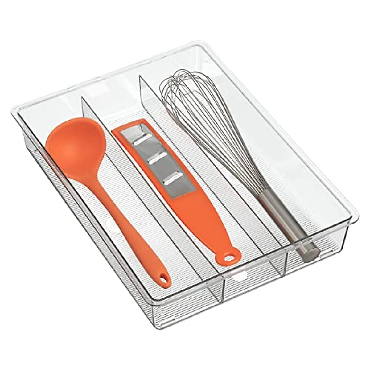 mDesign Plastic 3-Section Compact In-Drawer Utensil Storage Organizer Tray for Kitchen, Pantry; Holder for Silverware, Cutlery, Flatware, Large & Small Utensils, Spoon, Fork - Ligne Collection, Clear