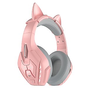 PHOINIKAS PS5 Gaming Headset for PS4, PC, Switch, Q10 Xbox One Headset with Stereo Sound, Detachable Mic, Wireless Bluetooth 5.3 Headphone only for Laptop/Phone/Tablet, 40H Plyatime (Pink)