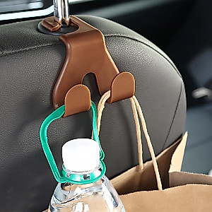 AICEL Car Seat Headrest Hook, 4 Pack Purse Hooks for Auto, 2 in 1 Durable Seat Back Hanger, Storage Organizer Phone Holder for Automotive Interior, Universal for Handbag Coat Grocery (Brown)