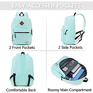 School Backpack,VONXURY Classic Lightweight Water Resistant Causal Daypack for Teens Boys Girls(Mint Green)