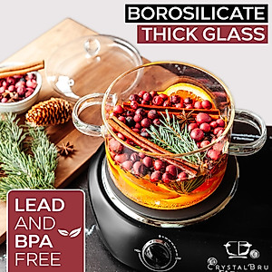 2L Clear Glass Simmer Pot with Lid & Strainer – Heat-Resistant Borosilicate Cooking Pot for Pasta, Soup, Baby Food, Milk – Electric Simmer Pot for Home Fragrance – Anti-Scald Handles