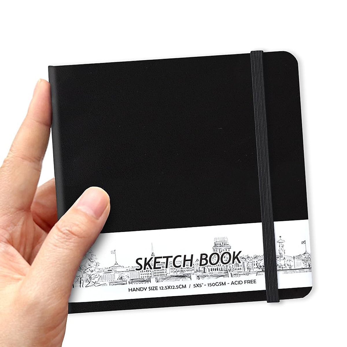 5" x 5" Square Handy Pocket Hardcover PU Leather Sketchbook,58 Sheets 150 GSM Beige Dowling Paper, Acid Free Art Sketch Book Artistic Drawing Painting Writing Paper for Beginners Artists.Black