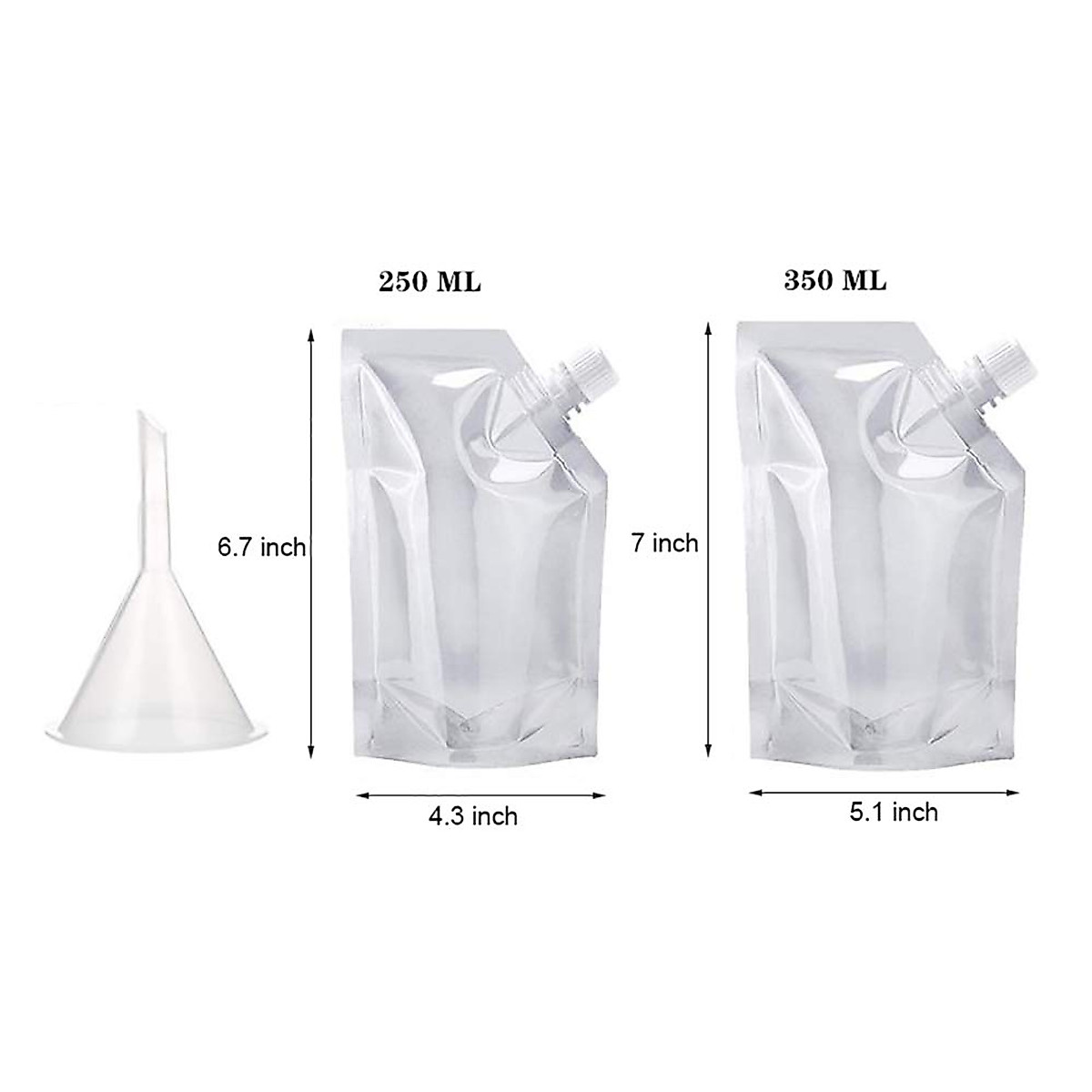 20 Pieces Plastic Flasks Reusable Liquor Drink Juice Pouches with Spout Concealable Drinking Flasks Bags Adults Sneak Alcohol Water Bottle 250ml & 350ml with Funnel