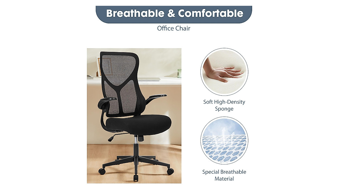 Ergonomic High Back Office Chair - Lumbar Support & Flip Arms