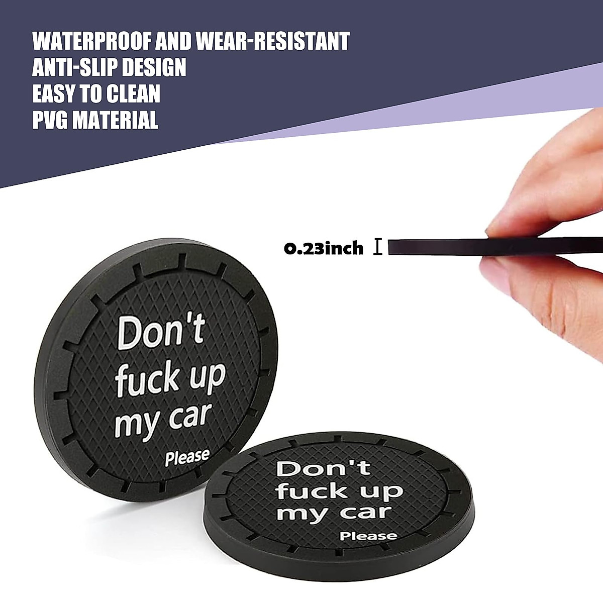 UGSHY 2 PCS Car Cup Hoder Coaster, 2.75" PVC Non-Slip Insulated Honeycomb Coaster Decoration, Don't Fuck up My car Coasters, Universal Interior Accessories for Most Cars (Black)