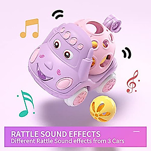 Baby Girl Toy Cars for Babies, Pink Car Toys for Baby Girls, Toy Car for Infant Toddler Girl, Push and Go Trucks Rattles Gifts for Toddlers, Soft Rattle and Roll Truck Wind Up Cars for Infants Gift