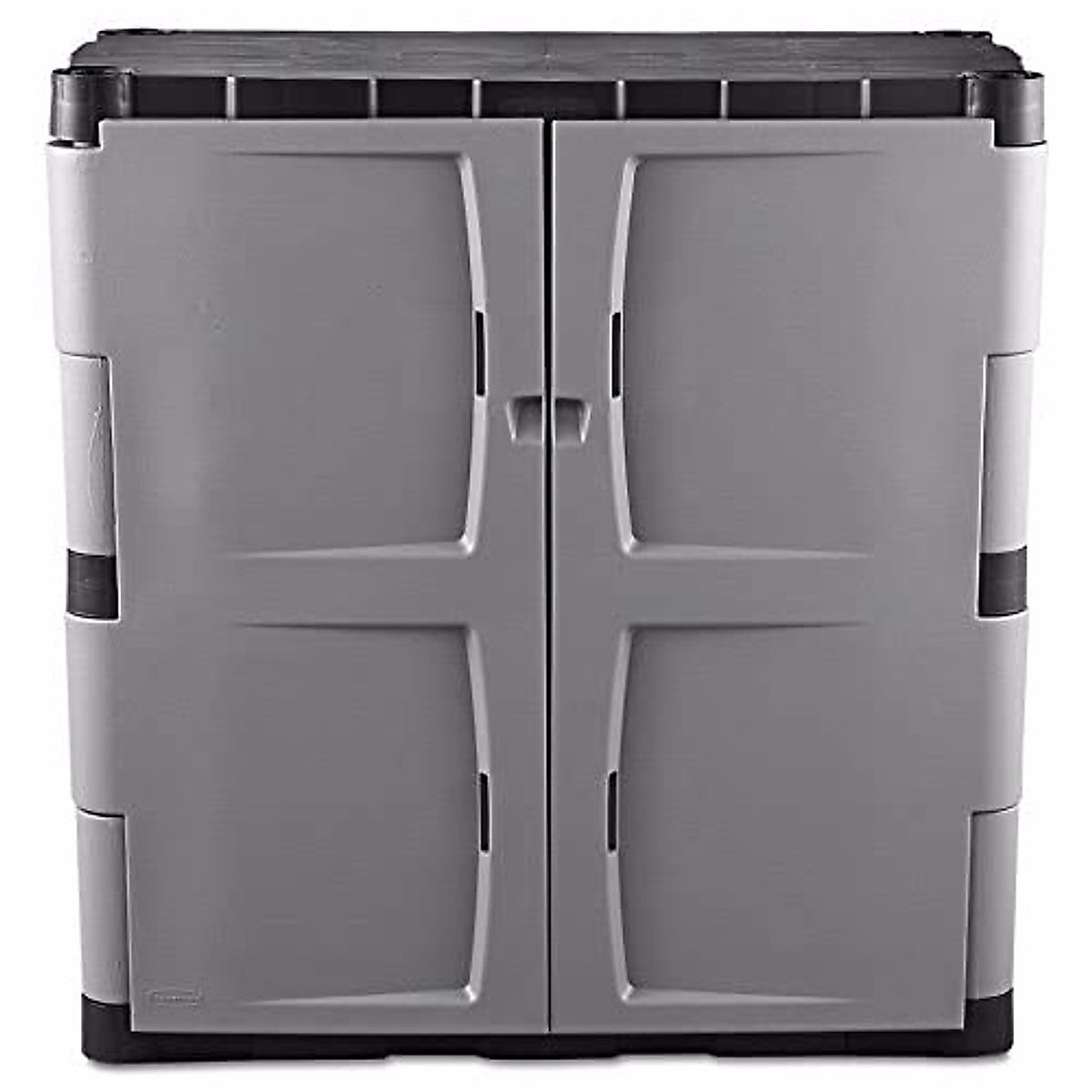Rubbermaid Freestanding Storage Cabinet with Doors, 18"D x 36"W x 37"H, Medium, Gray/Black, Two-Shelf Lockable Cabinet for Indoor/Outdoor/Garage Storage for Garden Tools/Lawn Care Accessories