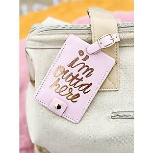 Ban.do Getaway Suitcase Tag for Travel, Pink Durable Vegan Leather Luggage Identifier, I'm Outta Here
