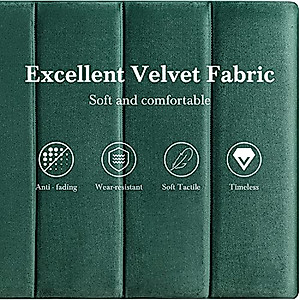 HOOMIC Queen Size Platform Bed Frame with Velvet Upholstered Plush Vertical Channel Headboard, No Box Spring Needed, Easy Assembly, Green