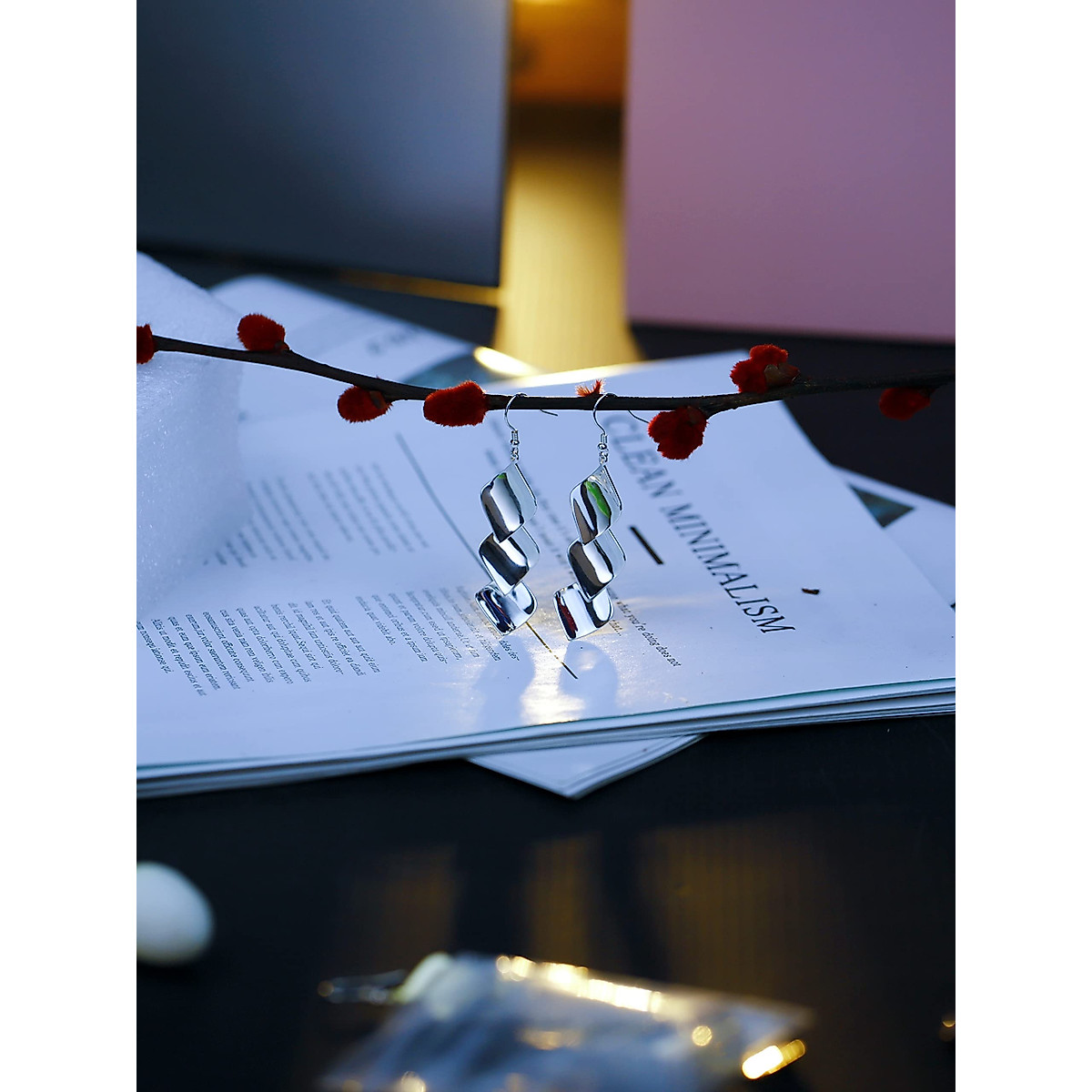 Three-color Silver Dangle Earrings for women shiny and sharp looking stylish match clothing Lightweight & Fashionable 925 Sterling Silver Hooks