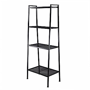 4 Tier Heavy Duty Metal Leaning Ladder Shelf Bookcase Bookshelf Storage Shelves, Black
