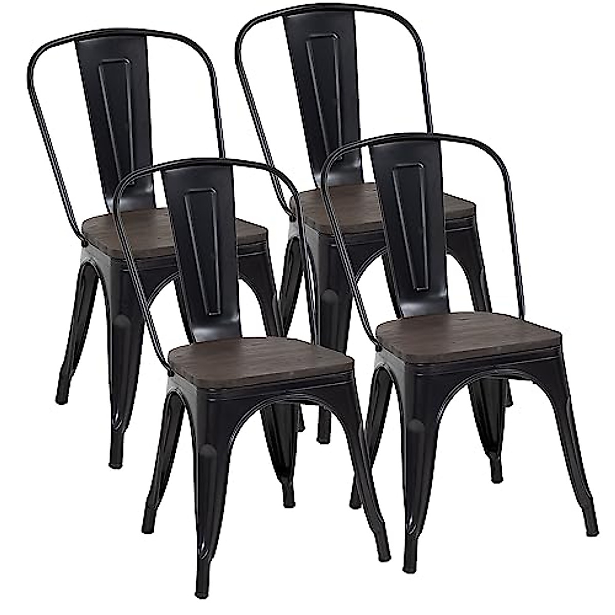 FDW Dining Chairs Set of 4 Indoor Outdoor Chairs Patio Chairs Metal Chairs Restaurant Chair 18 Inch Wooden Seat Height Tolix Side Bar Chairs Metal Kitchen Stackable Chair 330LBS Weight Capacity