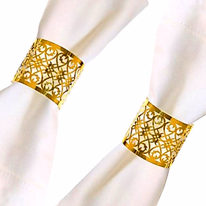 YESHIN 100 Pcs Premium Napkin Rings Laser Cut Foil Paper Napkin Holder for Wedding Party Dinner Table Decor,Special Events and Catering Services (Gold)