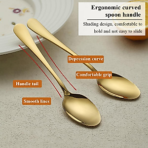 ReaNea Gold Dinner Spoons 12 Pieces, Stainless Steel Titanium Gold Plating Table Spoon, Soup Spoons, Use for Home, Restaurant, Wedding, Parties, Events, Christmax