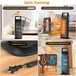 JRD Space Heater Indoor with Thermostat, 24 inch Portable Heater with 75°Oscillation, 1500W PTC Ceramic Heater with remote, 3 Modes, 8h Timer, Safety Electric Heaters for Bedroom Home Office