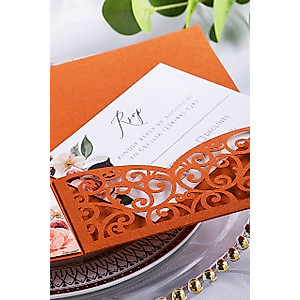 PONATIA 20 PCS Laser Cut Invitations Pockets, Terracotta Wedding Invitations with Envelopes for Wedding Party Bridal Shower Engagement Birthday Invite,Autumn Wedding Invitations