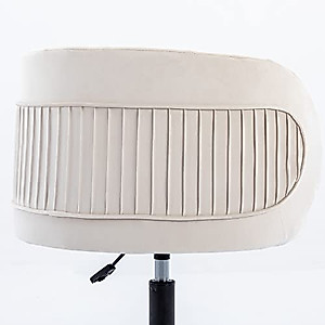 SSLine Elegant Velvet Desk Chair for Girls Women Modern Swivel Office Computer Chair with Black Base Wheels Upholstered Cute Vanity Chair Task Chair w/Tufted Back for Home Study Living Room(Beige)