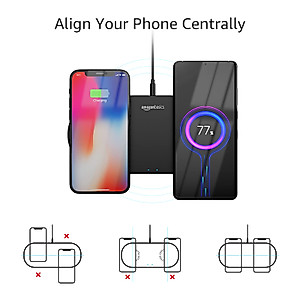 Amazon Basics Qi Certified Dual 10W Wireless Charging Pad - Includes AC Adapter, Black