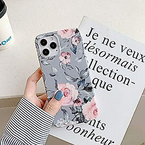 YeLoveHaw Designed for iPhone 14 Pro Case for Women Girls, Soft Slim Full-Around Protective Cute Case, Floral & Purple Gray Leaves Pattern, Compatible with iPhone 14Pro 2022 6.1'' (Pink Flowers)