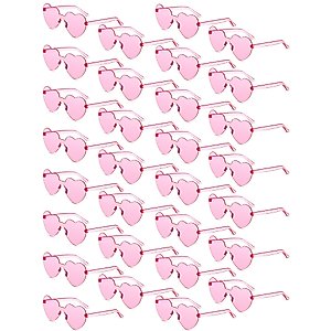 Flutesan 30 Pairs Heart Shaped Sunglasses Bulk Rimless Heart Sunglasses Candy Color Eyewear for Women Men Bachelorette Party(Pink)