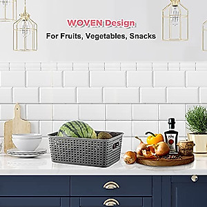 Plastic Storage Baskets Set of 6 Durable Small Pantry Organizer Bins Organization and Storage Shelves Baskets for Kitchen Organization, Countertops, Desktops, Cabinets, Bedrooms, and Bathrooms