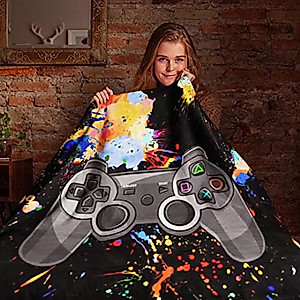 MEALY Gaming Blanket for Boys Kids Teens, Fleece Cozy Game Throw Blanket, Soft Gamer Blanket Video Game Blankets for Men Adults Suit for Bedroom Couch Birthday Gift for Bed Blankets 80 in x 60 in