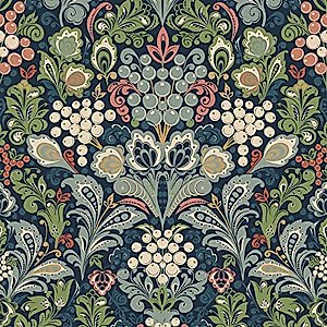 JiffDiff Botanical Wallpaper Peel and Stick Morris Floral Wallpaper Cabinet Contact Paper Stick On Wall Paper Wall Decor (Midnight Blue，Second Batch)