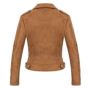 CHARTOU Women's Fall 2023 Fashion Faux Suede Leather Casual Moto Biker Jacket Coats (Medium, Coffee)