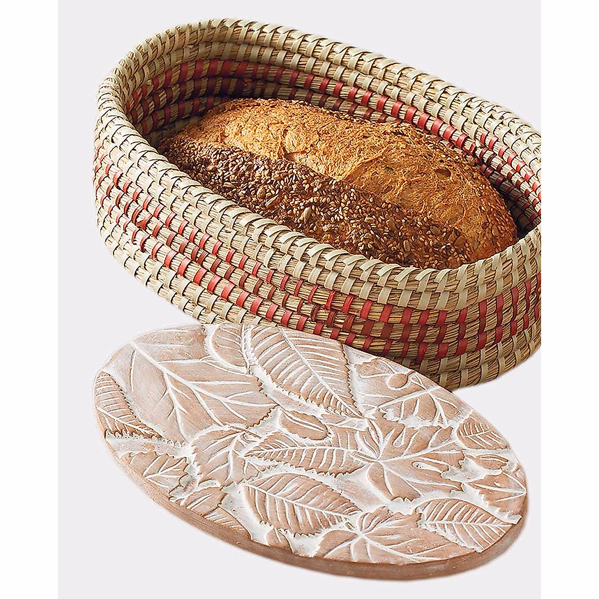 Better World Bio Bread Basket with Terracotta Warmer, Bread Basket, Bread Basket for Serving, Nature-Inspired Falling Leaves Design, Sized 12.5" w x 8.5" d x 3.5" h